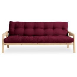 Schlafsofa Karup Design, B:204cm H:40cm T:90cm, rot, Jugendzimmer, Sofas, Mit Holzstruktur, inkl. Futonmatratze, Liegefl&auml;che 130x190 cm