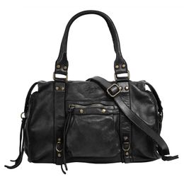 Samantha Look Damen Shopper, schwarz, Leder, vintage, Taschen, echt Leder, Made in Italy