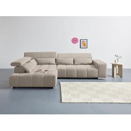 Ecksofa COTTA, B:310cm H:70cm T:225cm, beige, 100% Polyester, Wohnzimmer, Sofas, "Orion L-Form", mit Kopfteilverstellung & 5 Nierenkissen