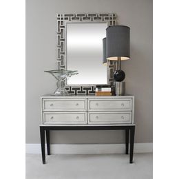 Kommode LEONIQUE, B:122cm H:90cm T:36cm, silber, MDF, Schlafzimmer, Sideboards, "Claudi", Kommode, schwarze Holzbeine, Matt-Silber, 4 Schubk&auml;sten,