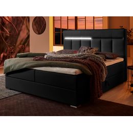 Boxbett, B:183cm L:213cm, schwarz, ATLANTIC HOME COLLECTION, Bezug Bett: Kunstleder (100% Polyurethan);Bezug Topper: Jersey (100% Polyester),