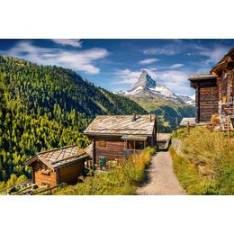 papermoon Fototapete "H&auml;user in berg Landschaft", B/L: 2,5m x 1,86m, Bahnen: 5 Stk., bunt, Schlafzimmer, Tapeten