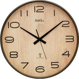 AMS Funkwanduhr "F5523", B/H/L: 5cm, grau, Wanduhren, Quarzuhr,Holz,Wohnzimmer,Esszimmer,K&uuml;che,Arbeitszimmer,B&uuml;ro,Flur