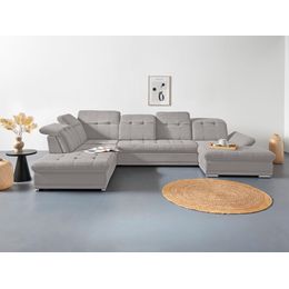 Wohnlandschaft COTTA, B:386cm H:86cm T:265cm, grau, 100% Polyester, Sofas, "Holiday U-Form mit Sitztiefen-, Armteil- und Kopfteilverstellung",