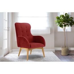 Sessel Home Affaire, B:66cm H:101cm T:88cm, rot, 100% Polyester, Wohnzimmer, Sessel, "Leonarda", feine Steppung im R&uuml;cken