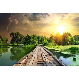 papermoon Fototapete "Steg &uuml;ber Fluss", B/L: 5mm x 2,8mm, Bahnen: 10 Stk. St., bunt, Schlafzimmer, Tapeten