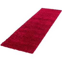Hochflor-L&auml;ufer, B:80cm H:30mm L:250cm, rot, Ayyildiz Teppiche, Kunstfaser, Teppiche, "Life Shaggy 1500", Langflor, uni, gro&szlig;e Farbauswahl, robust,
