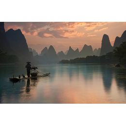 papermoon Fototapete "Photo-Art YAN ZHANG, LI RIVER SUNRISE", B/L: 4m x 2,6m, Bahnen: 8 Stk., bunt, Schlafzimmer, Tapeten