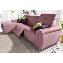 Sit & More Ecksofa SIT & MORE, B:253cm H:102cm T:168cm, rosa, Luxus-Microfaser (100% Polyester);NaturLEDER Punch (echtes Rindsleder) in Sitz und R&uuml;cken. Korpus