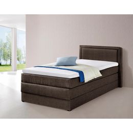 Boxspringbett Hapo, braun, Kopfteil, seitliche Unterbox und Obermatratze sind mit pflegeleichtem Feinstrukturstoff in Leinenoptik (100% Polyester)