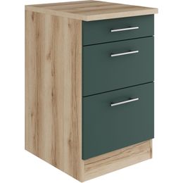 Unterschrank Optifit, B:50cm H:84,8cm T:60cm, gr&uuml;n, Holzwerkstoff, K&uuml;che, Schr&auml;nke, "Bella", Breite 50 cm, 2 Ausz&uuml;ge, 1 Schubkasten