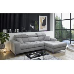 Ecksofa, B:268cm H:86cm T:172cm, grau, ED EXCITING DESIGN, 92% Polyester, 8% Nylon, Wohnzimmer, Sofas, "Sydney L-Form mit Bettfunktion, Bettkasten,