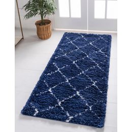 Hochflor-L&auml;ufer, B:79cm H:51mm L:305cm, blau, MyFlair M&Ouml;BEL & ACCESSOIRES, Polypropylen (PP), Teppiche, "Temara Shag, LAGERR&Auml;UMUNG", Teppich-L&auml;ufer,