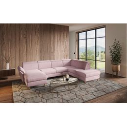 Wohnlandschaft Home Affaire, B:334cm H:85cm T:227cm, rosa, 100%Polyester, Sofas, "Calypso U-Form", wahlweise mit motorischer Relaxfunktion