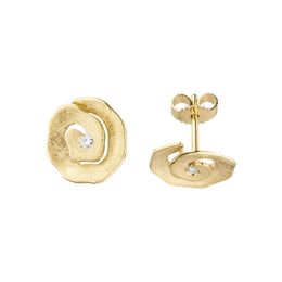 Jobo Damen Paar Ohrstecker, 11,9mm, SI = kleine Einschl&uuml;sse, Diamanten Gelbgold 585, gelb, Diamanten, Gelbgold 585, Ohrringe, 585 Gold eismatt mit 2
