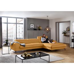Ecksofa W.Schillig, B:343cm H:70cm T:193cm, gelb, Longlife Xtra-Leder Z69: Das feinnarbige, gedeckte Softleder Z69 besticht durch seine