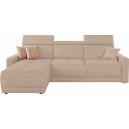 Ecksofa DOMO collection, B:262cm H:84cm T:167cm, beige, Kunstleder SOFTLUX;Struktur fein (100% Polyester);Zierkissen: Microfaser PRIMABELLE (100%