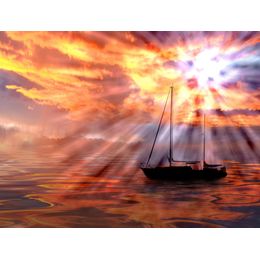 papermoon Fototapete "SONNENUNTERGANG-OZEAN MEER SCHIFF BOOT NATUR LANDSCHAFT", B/L: 4m x 2,6m, Bahnen: 8 Stk., bunt, Schlafzimmer, Tapeten