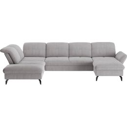 Sit & More Wohnlandschaft SIT & MORE, B:363cm H:88cm T:242cm, silber, 90% Polyester, 10% Polyamid, Sofas, "Leandro U-Form", Wahlweise mit Bett-, Kopfteil - und
