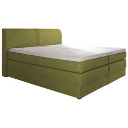 Boxspringbett Hapo, gr&uuml;n, Kopfteil, seitliche Unterbox und Obermatratze sind mit pflegeleichtem Feinstrukturstoff in Leinenoptik (100% Polyester)