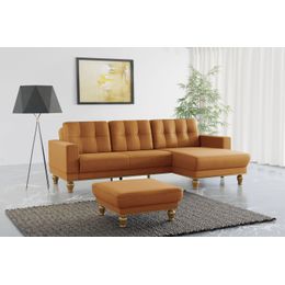 Sit & More Ecksofa SIT & MORE, B:279cm H:90cm T:167cm, gold, 100% Polyester, Wohnzimmer, Sofas, "Orient 5 L-Form", mit Strass-Stein, wahlweise mit Bettfunktion