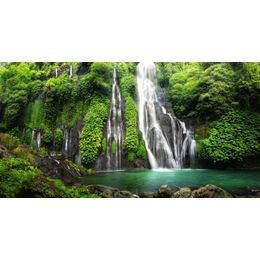 papermoon Fototapete "LAGUNE IM URWALD MIT WASSERFALL", B/L: 4m x 2,6m, Bahnen: 8 Stk., bunt, Schlafzimmer, Tapeten