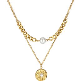 Firetti Damen Kette mit Anh&auml;nger "Schmuck Geschenk Edelstahl Halsschmuck Halskette Layer doppelreihig", Edelstahl Perlen, L: 56,5, gold, Edelstahl,
