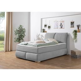 Boxspringbett Home Affaire, B:152cm L:222cm, grau, Komplettbetten, "Breitenthal", abnehmbare R&uuml;ckenkissen mit Klettband