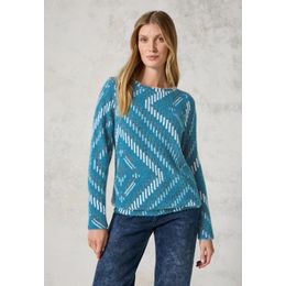Cecil Damen Langarmshirt, blau, Gr. XL, bedruckt, Stoff, 71% Polyamid, 22% Polyester, 7% Viskose, Shirts, mit U-Boot-Ausschnitt