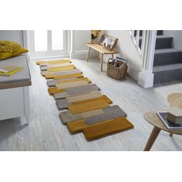 L&auml;ufer FLAIR RUGS, B:60cm H:11mm L:230cm, gelb, Wolle, Flur, Teppiche, "Abstract Collage, 100% Wolle, Karo Design", Patchwork, modern, mehrfarbig,