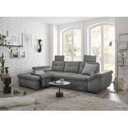 Ecksofa, B:275cm H:107cm T:170cm, grau, ED EXCITING DESIGN, 100% Polyester, Wohnzimmer, Sofas, "Alija L-Form", mit Bettfunktion, Armteilverstellung &