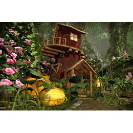 papermoon Fototapete "Fantasie Haus", B/L: 4,5m x 2,8m, Bahnen: 9 Stk., bunt, Schlafzimmer, Tapeten