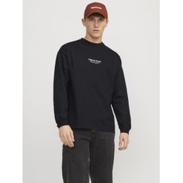 Jack & Jones JACK & JONES Herren Langarmshirt "JORVESTERBRO TEE LS CREW NECK NOOS", schwarz, Gr. XS, bedruckt, Jersey, Obermaterial: 100% Baumwolle, Shirts