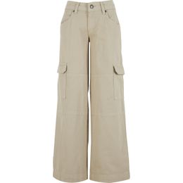 Cargojeans Urban Classics "Urban Classics Damen Ladies Low Waist Cargo Pants", Damen, Gr. 30, Normalgr&ouml;&szlig;en, sanftes wei&szlig;raw, 100% Baumwolle, unifarben, Jeans