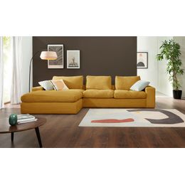 Ecksofa Alina, B:326cm T:180cm, gelb, Cord GCT (92% Polyester, 8% Nylon), Wohnzimmer, Sofas, "Sandy", mit Recamiere, in modernem Cordstoff