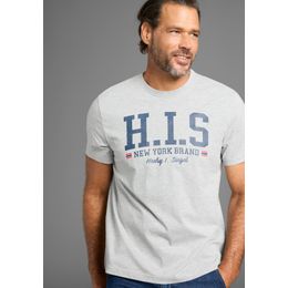 H.I.S. H.I.S Herren T-Shirt, grau, Gr. S, bedruckt, Single Jersey, Obermaterial: 90% Baumwolle, 10% Viskose, Shirts, mit trendigem Markenlogo im Collage-Look