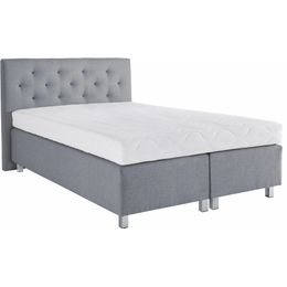 Boxspringbett, B:154cm L:210cm, grau, Westfalia Schlafkomfort, Bezug Unterbox und Kopfteil: Strukturstoff (77% Polyester und 23% Viskose);Bezug