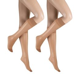 Hudson Damen Feinkniestr&uuml;mpfe "Kniestrumpf Lilly Lafina 15 2-Pack", Gr. 35, beige, Obermaterial: 100% Polyamid PA., Socken