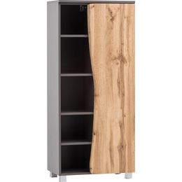Midischrank Welltime, B:60cm H:130cm T:35cm, grau, MDF, Badezimmer, Schr&auml;nke, "Stubach", T&uuml;r mit Baumkante