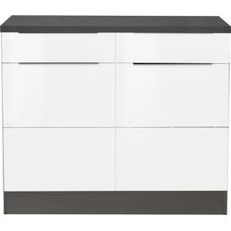 Unterschrank KOCHSTATION, B:100cm H:85cm T:60cm, wei&szlig;, Holzwerkstoff, MDF, K&uuml;che, Schr&auml;nke, "KS-Brindisi", 100 cm breit, viel Stauraum
