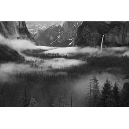 papermoon Fototapete "Photo-Art HONG ZENG, NEBEL, DER IN YOSEMITE VALLEY SCHWIMMT", B/L: 4,5m x 2,8m, Bahnen: 9 Stk., bunt, Schlafzimmer, Tapeten