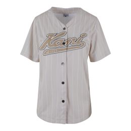 Karl Kani Damen Kurzarmshirt "Karl Kani Damen KW233-035-1 KK Varsity Pinstripe Baseball Shirt"cream, wei&szlig;, Gr. XS, gestreift, 100% Polyester
