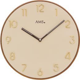 AMS Wanduhr "W9563", B/H/L: 4cm, braun, Wanduhren, Quarzuhr,Holz,Wohnzimmer,Esszimmer,K&uuml;che,Arbeitszimmer,B&uuml;ro,Flur