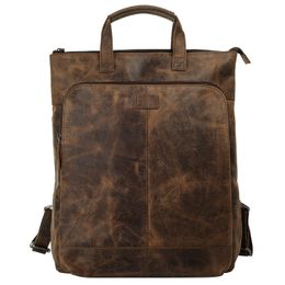BAGAN Damen Cityrucksack, braun, Leder, Rindsleder, Rucks&auml;cke, echt Leder