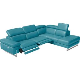 Ecksofa Egoitaliano, B:278cm H:100cm T:221cm, blau, Leder &raquo;CAREZZA&laquo; (Rindsleder). Halbnarbiges Naturleder mit einer Dicke von 1, 2-1, 4 mm. Es hat