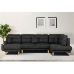 Wohnlandschaft Home Affaire, B:310cm H:90cm T:192cm, grau, 100% Polyester, Sofas, "TRIPLO U-Form wahlweise mit Schlaffunktion, B/T/H: 310/192/90 cm",