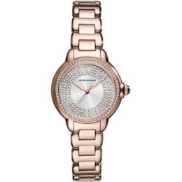 Emporio Armani Damen Quarzuhr, rosa, Armbanduhren, Armbanduhr, Damenuhr, Edelstahlarmband, analog