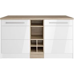 K&uuml;cheninsel KOCHSTATION, B:153cm H:85cm T:100cm, wei&szlig;, Komplettk&uuml;chen-Sets, "KS-Wien", Breite 153 cm, MDF-Fronten, Flaschenregal