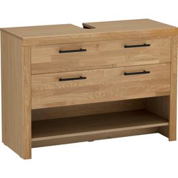 Waschbeckenunterschrank Home Affaire, B:100cm H:72cm T:41cm, beige, FSC-zertifizierter Holzwerkstoff, Massivholz, Badezimmer, Schr&auml;nke, "Satori",