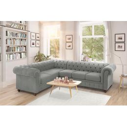 Chesterfield-Sofa Home Affaire, B:255cm H:74cm T:214cm, grau, Samtoptik (100% Polyester);Samtoptik (100% Polyester);Luxus-Microfaser Lederoptik (100%